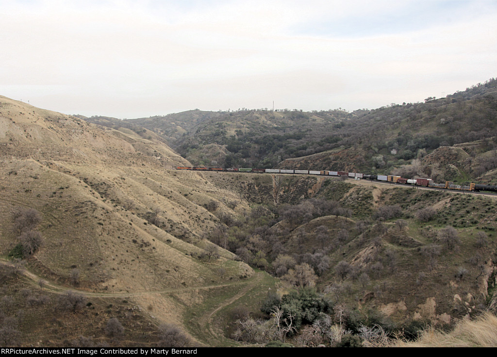 BNSF 4140, 4735, 4657, and 775 Between Tunnels 3 and 5 While Climbing to Tehachapi Loop and Then ...